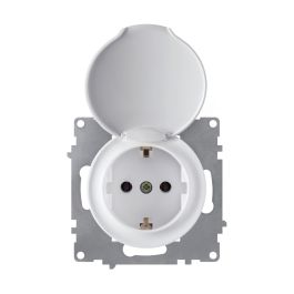 Schuko-Steckdose mit Deckel und Erdung, 230V/16A, Schraubklemmen, ohne ...